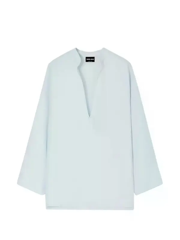 Giorgio Armani Deep V-neck Long-sleeve Blouse - Blue