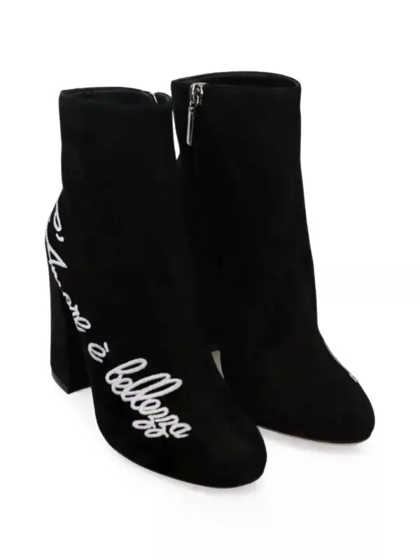 Dolce & Gabbana Embroidered Suede Ankle Boots - Black