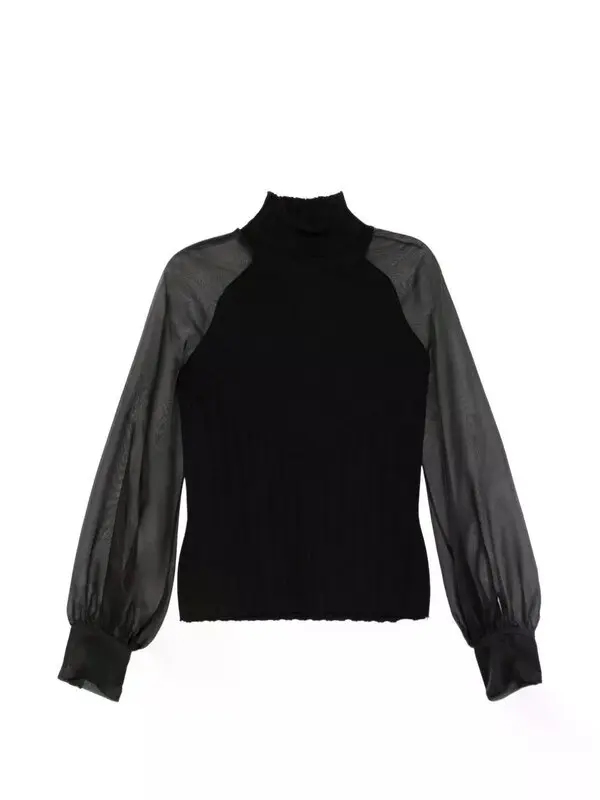 D.exterior Sheer-sleeve Ribbed-knit Sweater