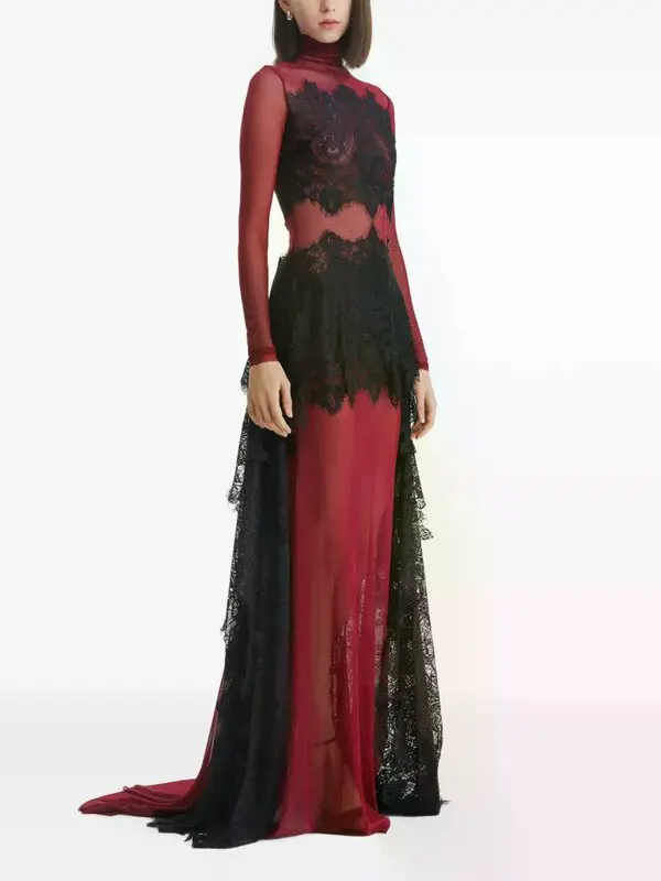2310 STUDIO Lace-panelled Semi-sheer Maxi Dress