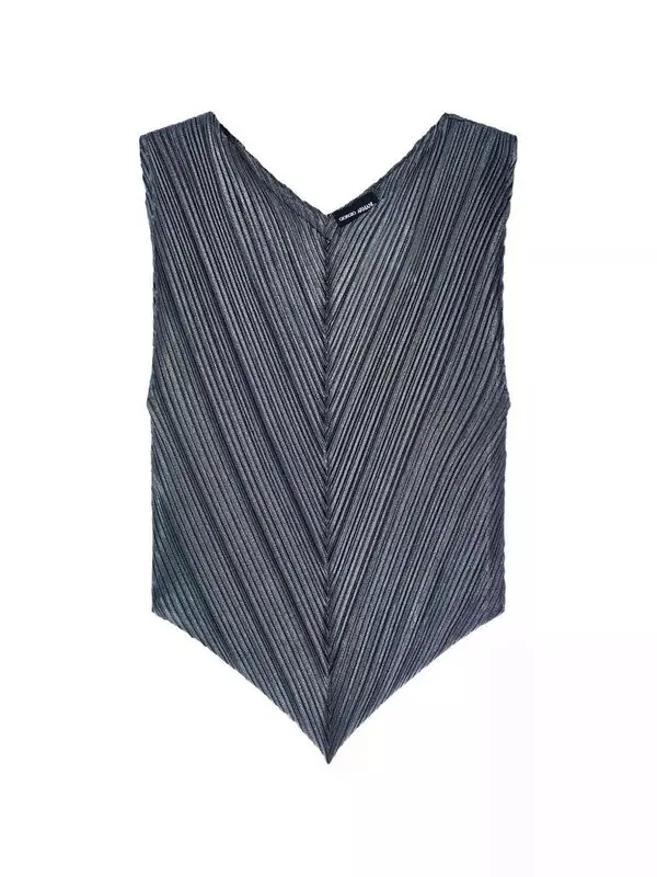 Giorgio Armani Plissé-effect V-neck Top - Grey