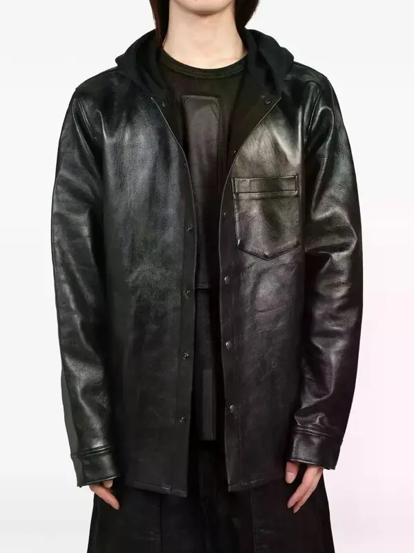 DET BLEV SENT Leather Hooded Jacket