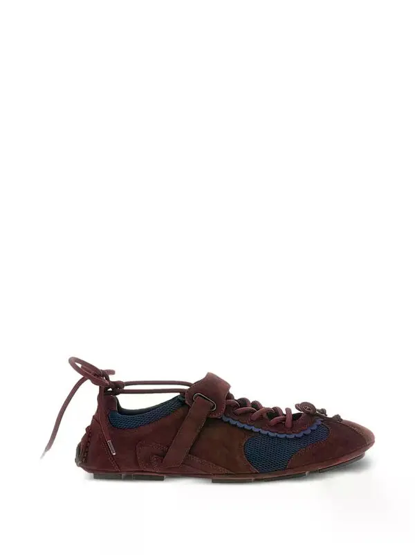 SHUSHU/TONG Scalloped-edge Mesh-panel Ballet Sneakers - Red
