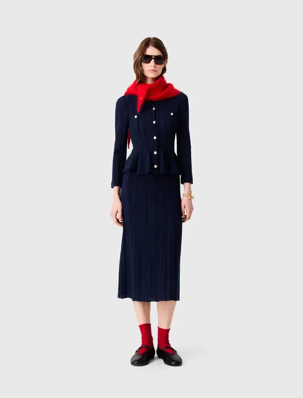 Maje Knit Dress With Peplum Waist - Navy