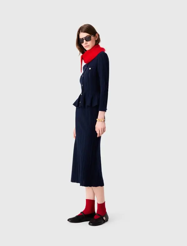Maje Knit Dress With Peplum Waist - Navy