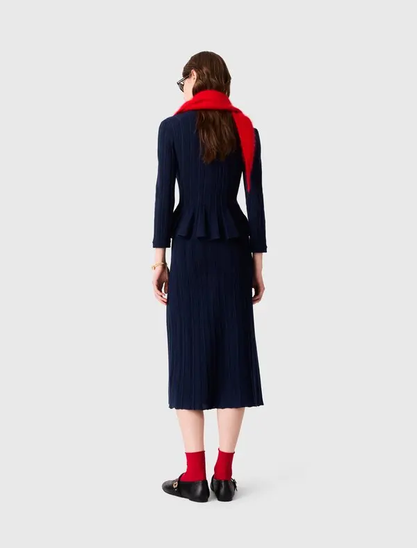 Maje Knit Dress With Peplum Waist - Navy