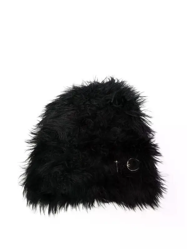 THUG CLUB Faux-fur Tc Logo-plaque Beanie Hat - Black