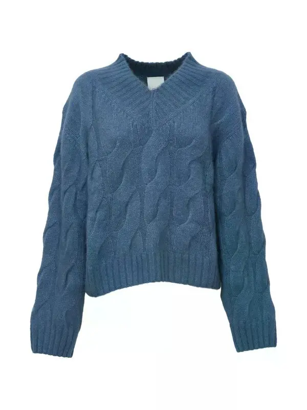 ALLUDE Cable-knit V-neck Sweater