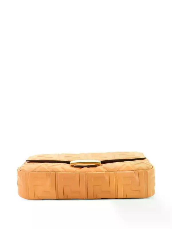 Fendi Baguette Nm Bag Zucca Embossed Leather Medium Crossbody Bag - Neutrals