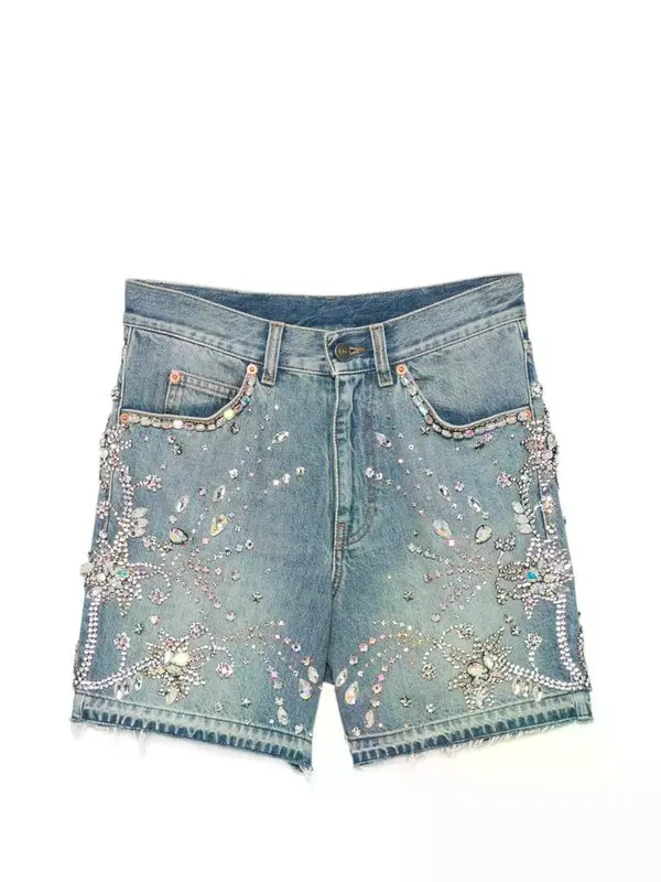 Gucci Crystal-embellished Frayed-edge Shorts - Blue