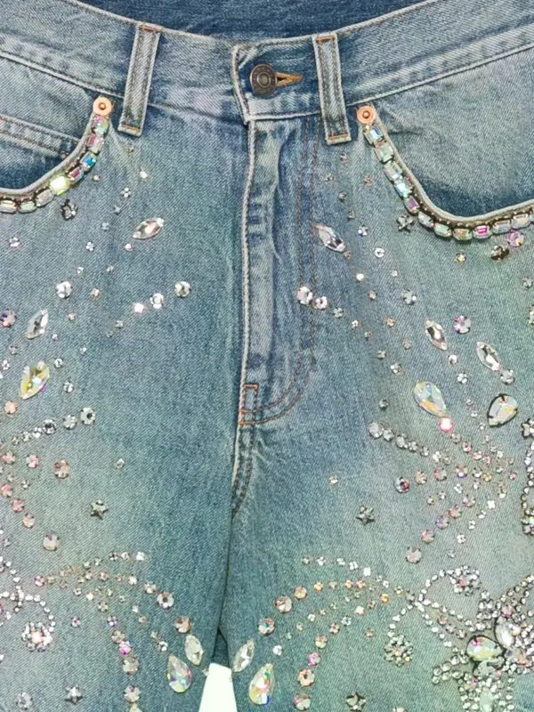 Gucci Crystal-embellished Frayed-edge Shorts