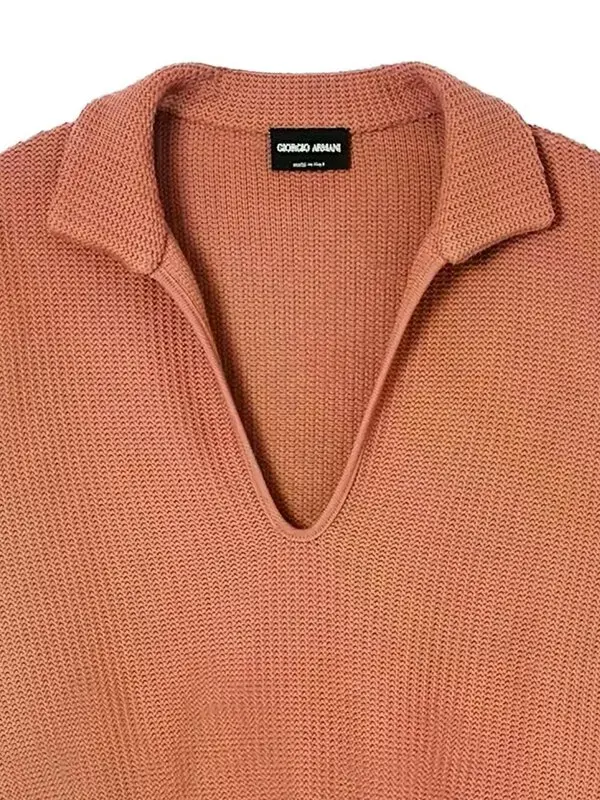 Giorgio Armani Waffle-knit V-neck Sweatshirt - Orange