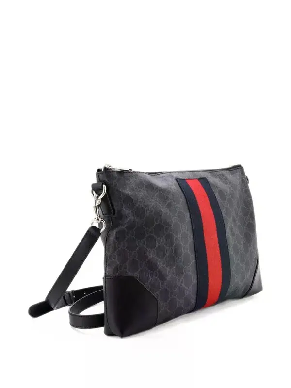 Gucci Web Zip Flat Messenger Gg Coated Canvas Medium Crossbody Bag