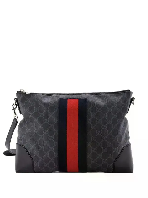 Gucci Web Zip Flat Messenger Gg Coated Canvas Medium Crossbody Bag - Black
