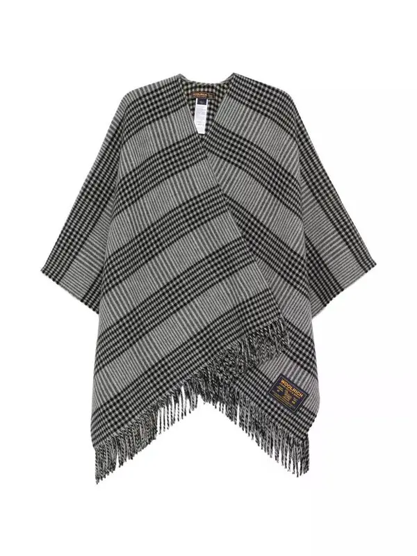 Woolrich Check Fringed Cape - Grey