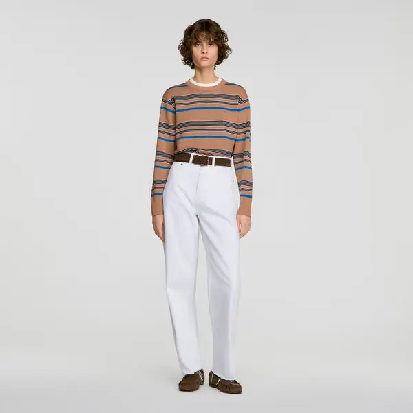 Sandro Layered Effect Striped Sweater - Camel