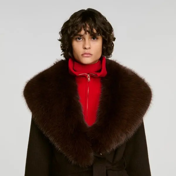 Sandro Coat With Shearling Collar