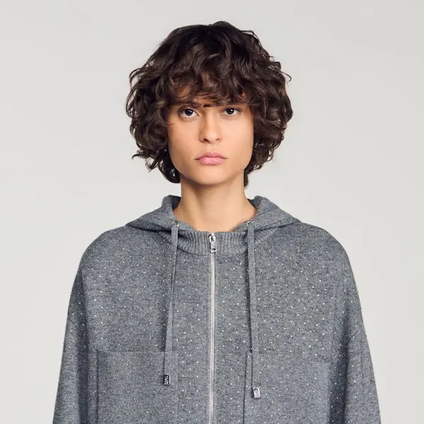 Sandro Hooded Rhinestone Cardigan