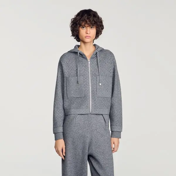 Sandro Hooded Rhinestone Cardigan