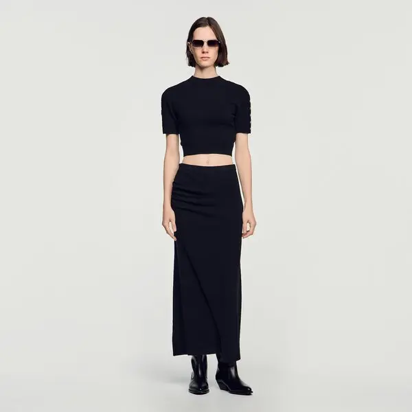 Sandro Cropped Wool And Cashmere Sweater