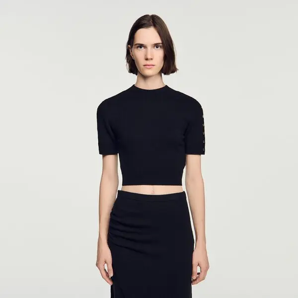 Sandro Cropped Wool And Cashmere Sweater