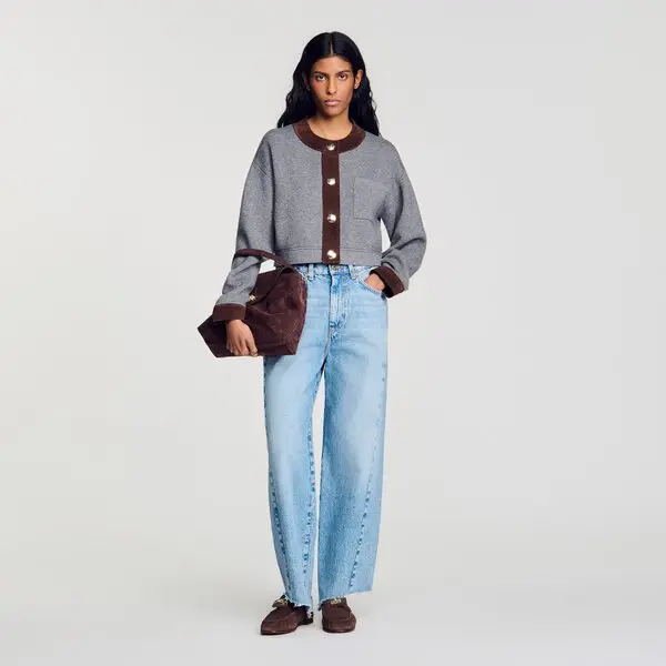 Sandro Cardigan With Suede Panels