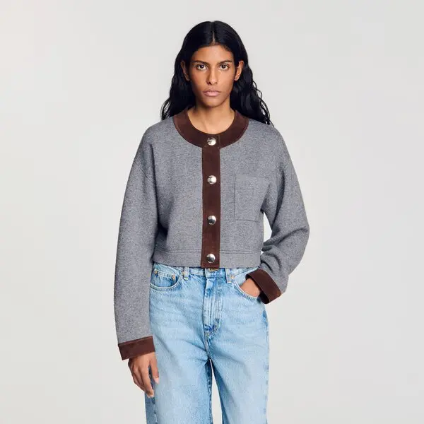 Sandro Cardigan With Suede Panels
