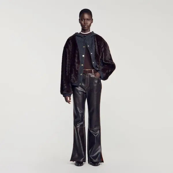 Sandro Faux Fur And Knit Jacket
