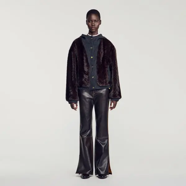 Sandro Faux Fur And Knit Jacket