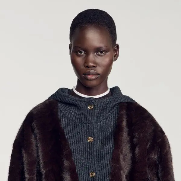 Sandro Faux Fur And Knit Jacket