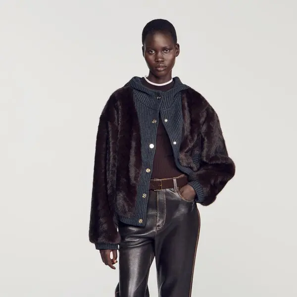 Sandro Faux Fur And Knit Jacket