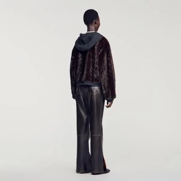 Sandro Faux Fur And Knit Jacket