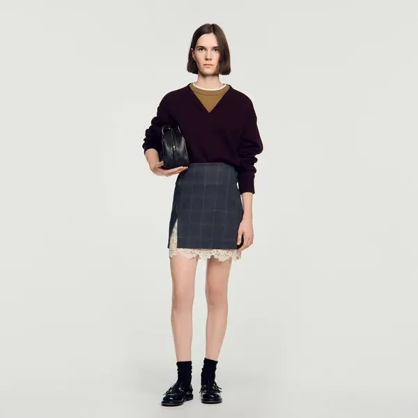 Sandro Short Skirt With Lace Panel