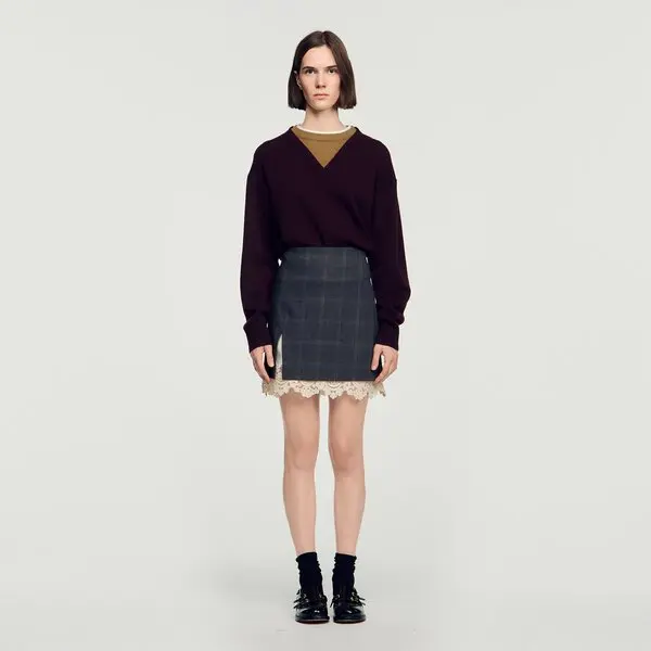 Sandro Short Skirt With Lace Panel