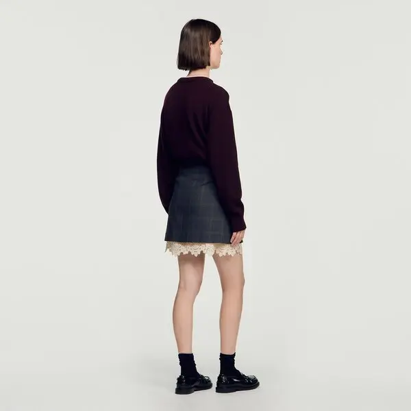 Sandro Short Skirt With Lace Panel