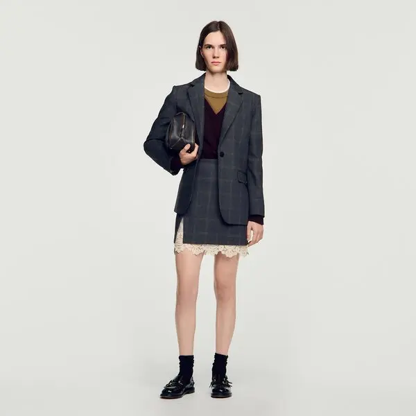 Sandro Short Skirt With Lace Panel