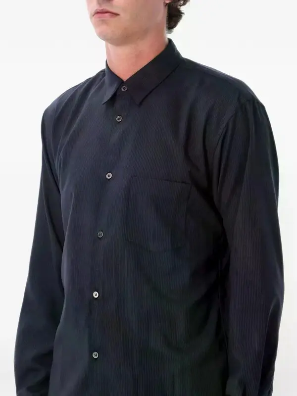 Comme Des Garçons Pinstripe-pattern Chest-pocket Shirt - Blue