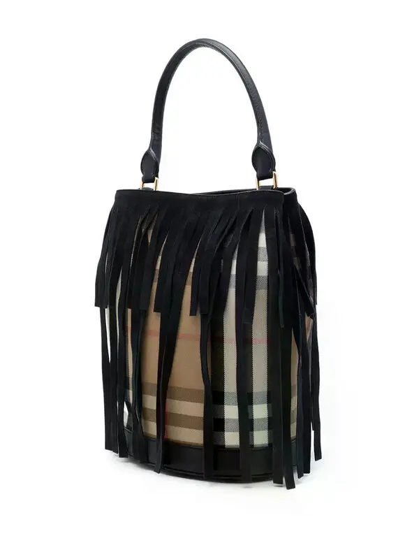 Burberry 2000-2017 House Check Canvas And Suede Fringe Bucket Bag