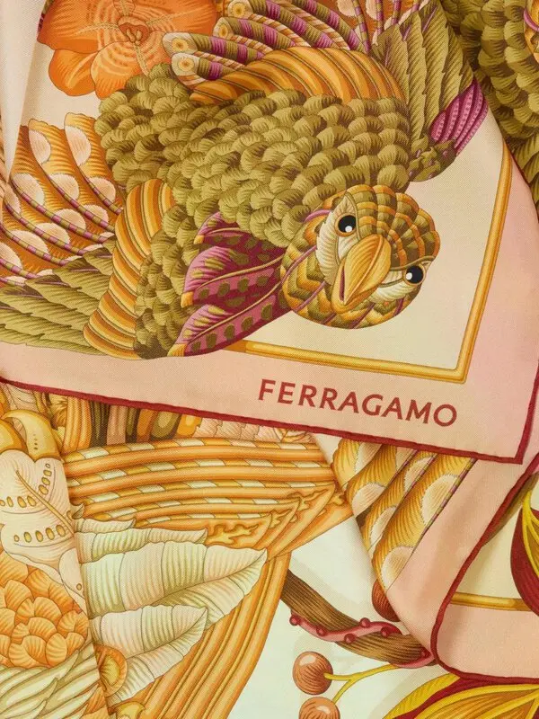 FERRAGAMO Parrots Print Silk Scarf - Orange