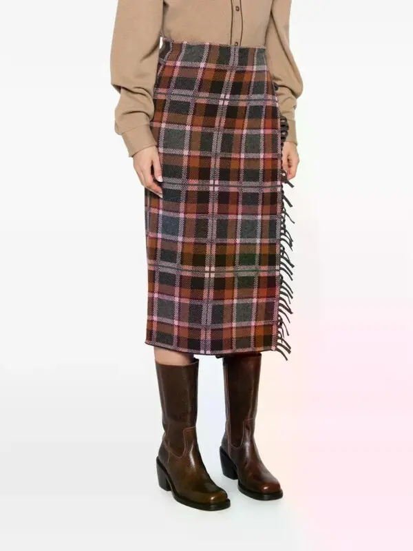 Guest In Residence Plaid Fringed Skirt