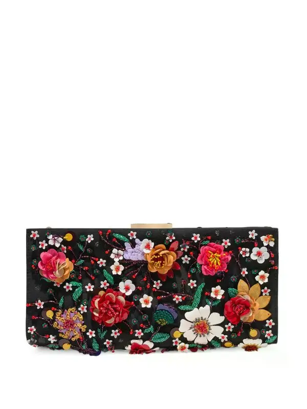 Carolina Herrera Pats Floral-embroidered Satin Clutch Bag - Black
