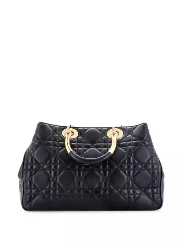 Dior Lady 95.22 Bag Cannage Embossed Leather Large Tote Bag - Black