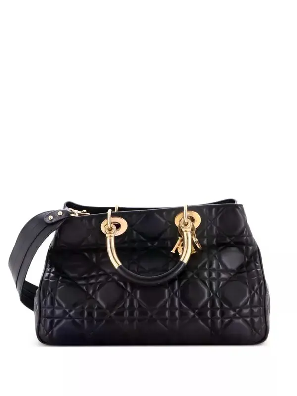 Dior Lady 95.22 Bag Cannage Embossed Leather Large Tote Bag - Black