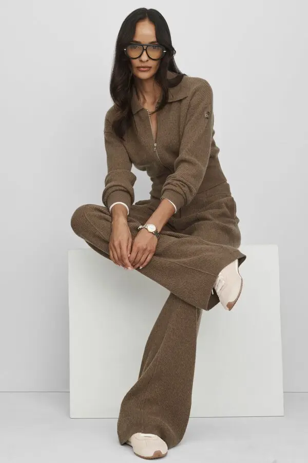 Alo Yoga Cashmere Wool Low-rise Harmony Trouser Long - Java Brown Heather