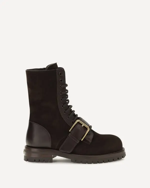 Dolce & Gabbana Leather And Suede Buckle Ankle Boots - Black