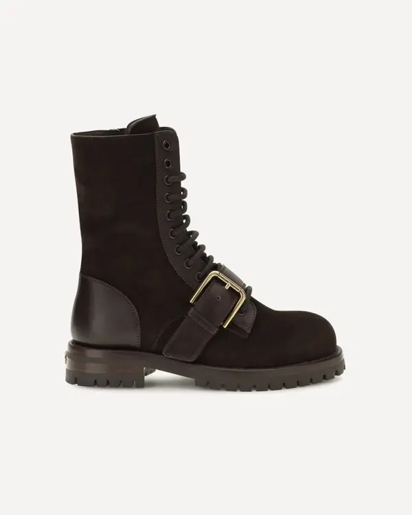 Dolce & Gabbana Leather And Suede Buckle Ankle Boots