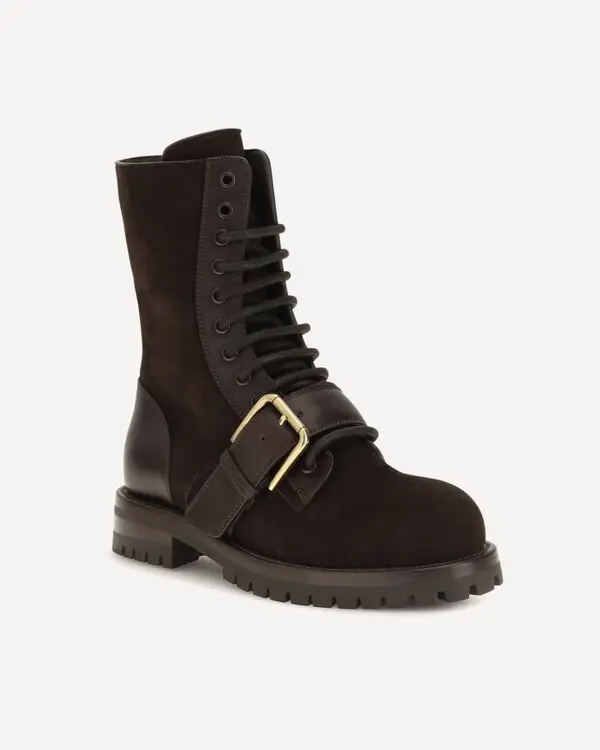 Dolce & Gabbana Leather And Suede Buckle Ankle Boots