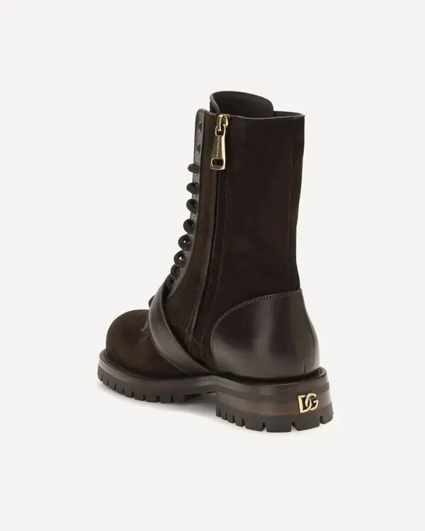 Dolce & Gabbana Leather And Suede Buckle Ankle Boots