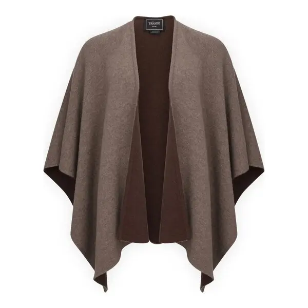 TRIONA Taupe Reversible Isla Merino Cashmere Knit Cape - Brown