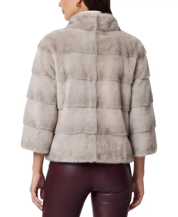 LYLA GRANT Faux Fur Mink Jacket With Cropped Sleeves - Light Gray
